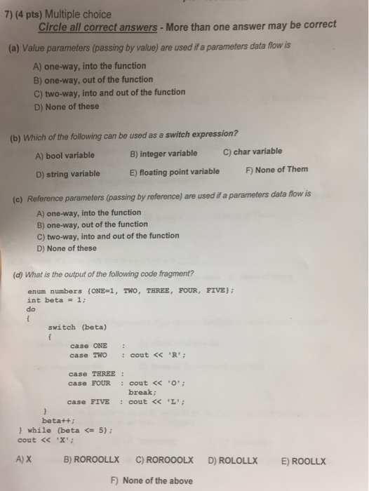 Solved 7) (4 pts) Multiple choice Circle all correct answers | Chegg.com
