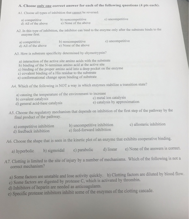 Solved A. Choose only one correct answer for each of the | Chegg.com
