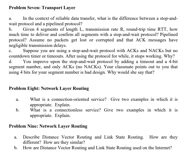 Solved Problem Seven: Transport Layera. ﻿In the context of | Chegg.com