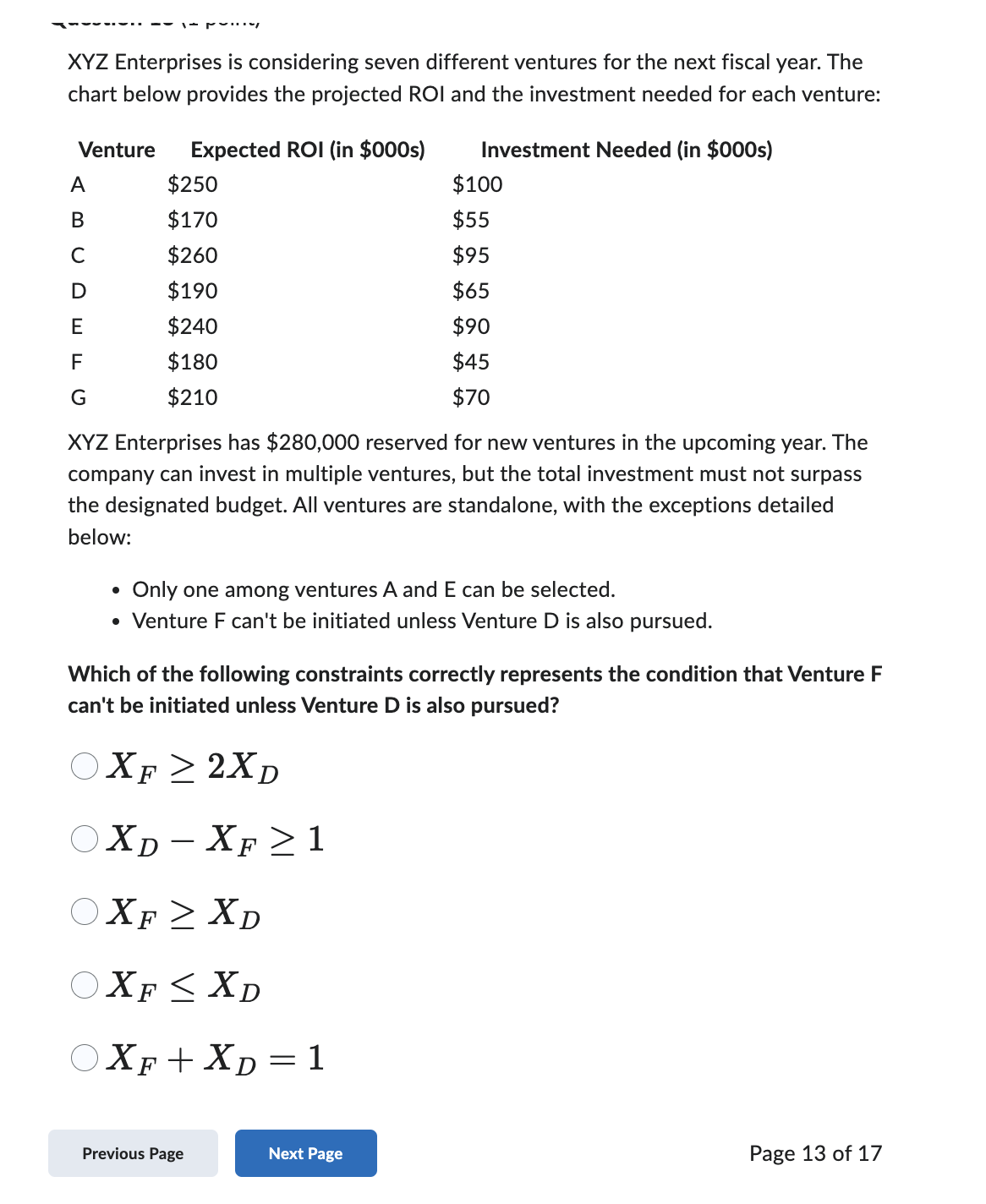 Solved XYZ ﻿Enterprises is ﻿considering seven different | Chegg.com