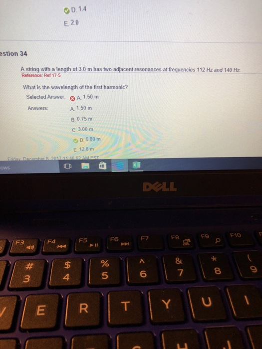 Solved D. 1.4 E. 2.0 estion 34 A string with a length of 3 0 | Chegg.com