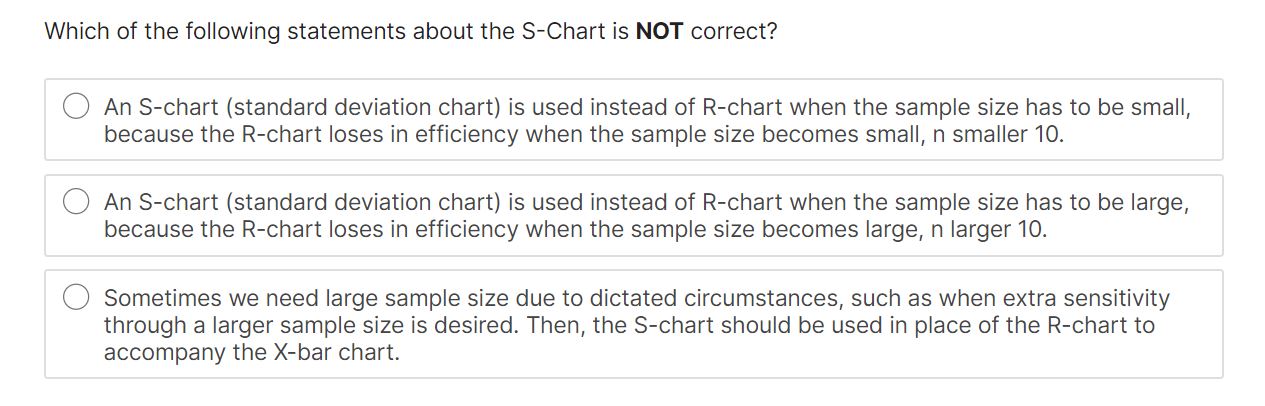 Solved Which of the following statements about the S-Chart | Chegg.com