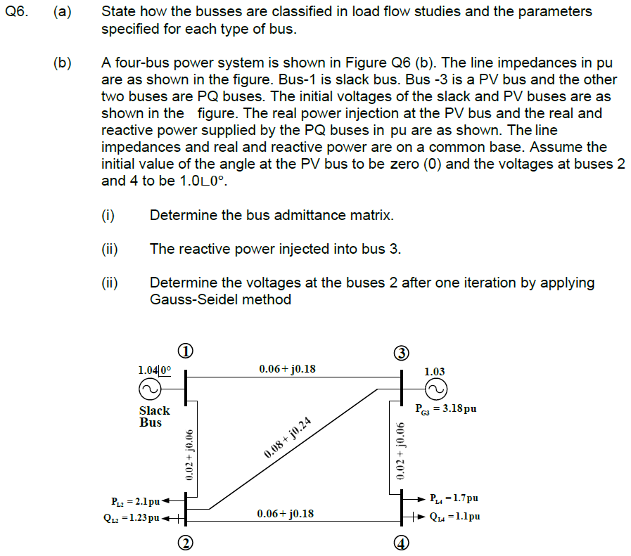 Solved Q6. (a) State how the busses are classified in load | Chegg.com