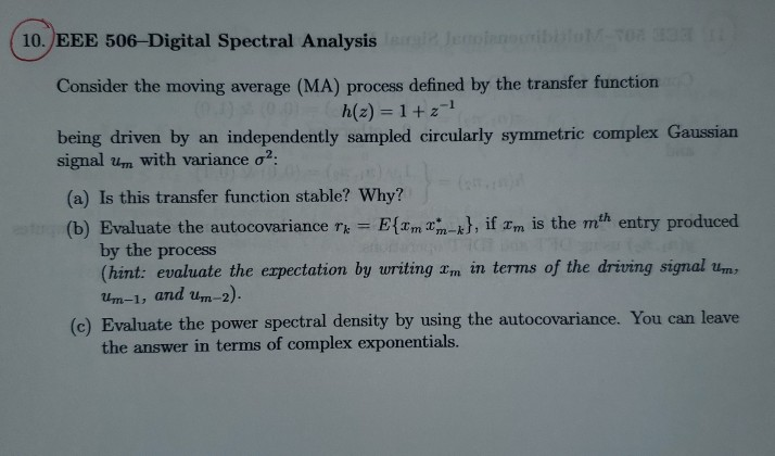 (10. EEE 506-Digital Spectral Analysis to o Consider | Chegg.com