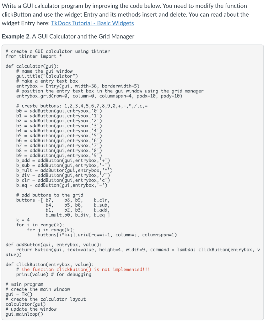 Solved In Python Please Create A Gui Calculator Using 1025