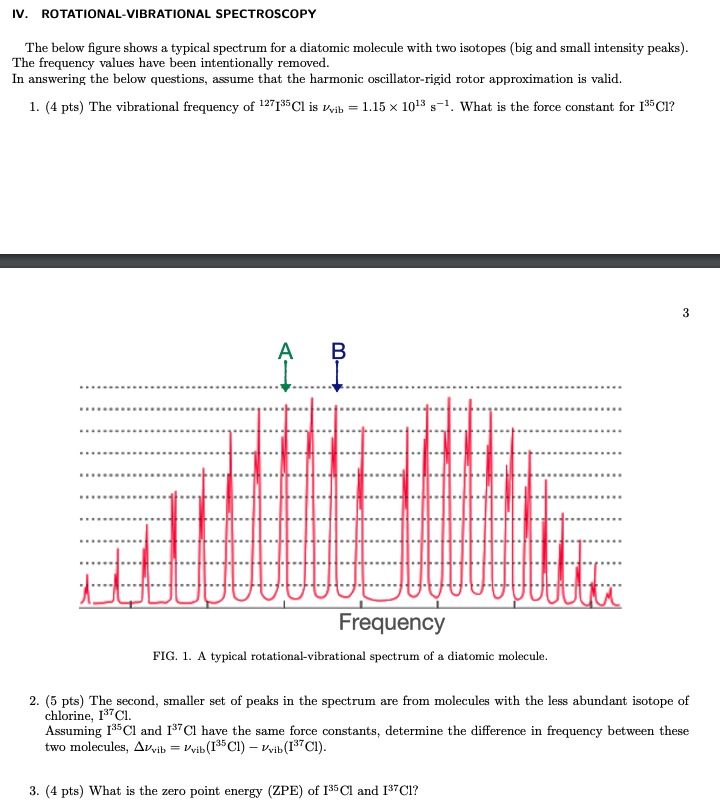 Solved IV. ROTATIONAL-VIBRATIONAL SPECTROSCOPY The below | Chegg.com