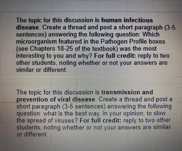 The topic for this discussion is human infectious | Chegg.com