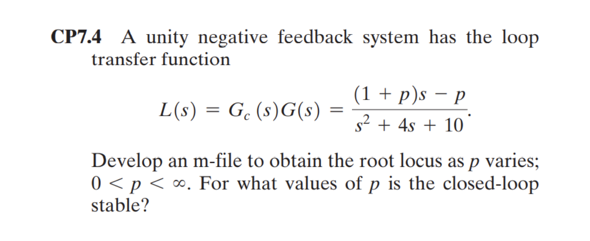 Solved CP7.4 A unity negative feedback system has the loop | Chegg.com