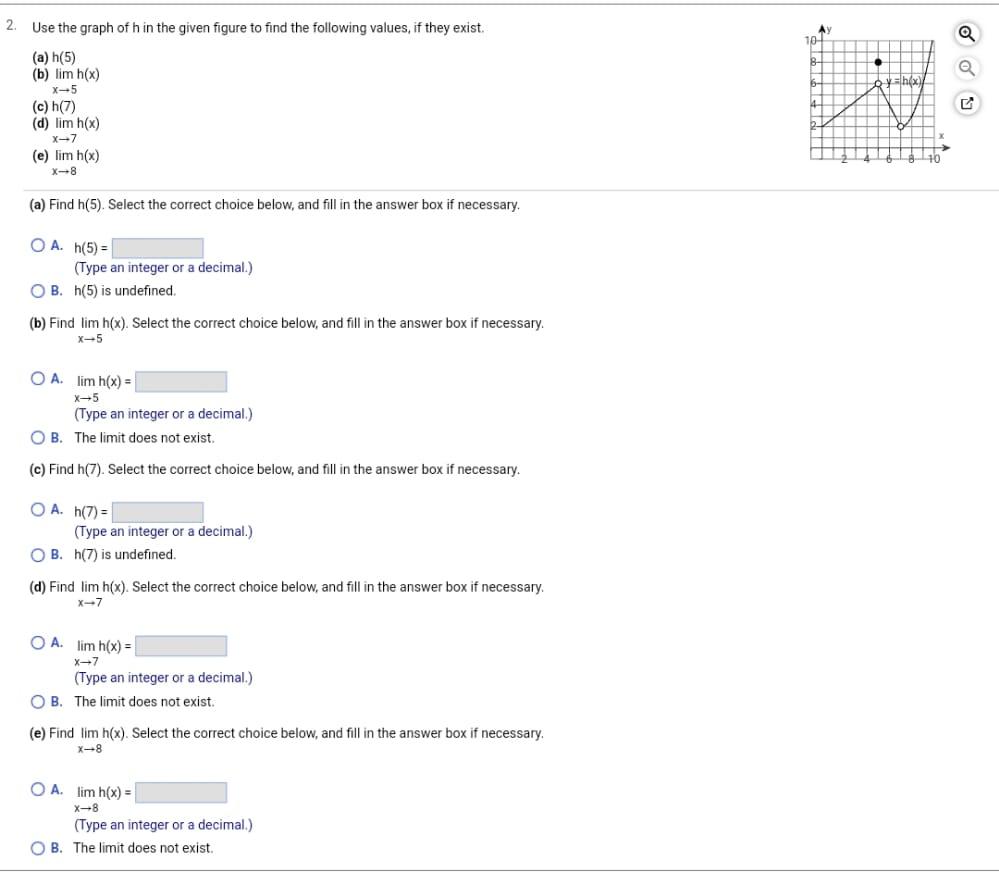 Solved 2. Use the graph of h in the given figure to find the | Chegg.com