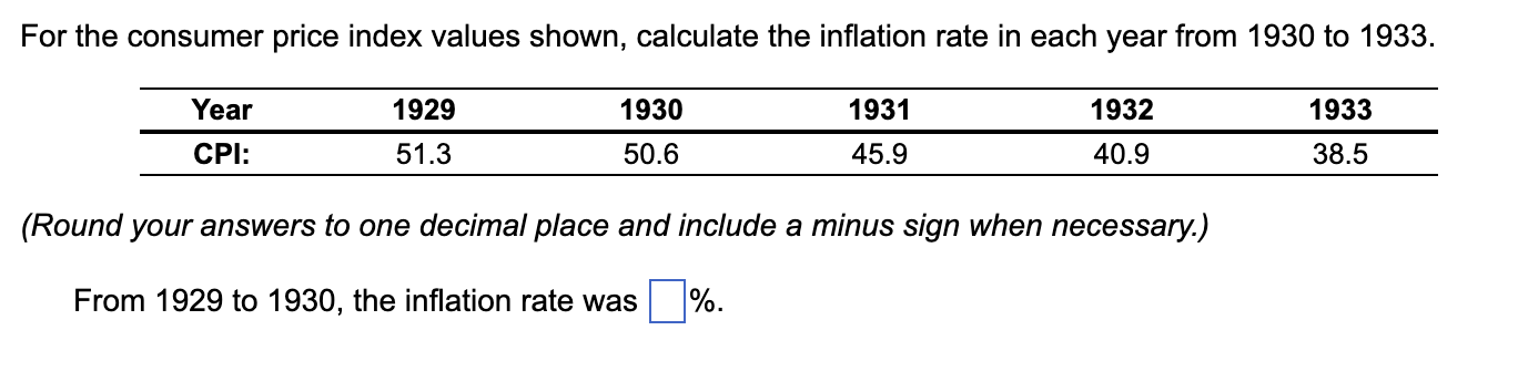 Solved For the consumer price index values shown, calculate | Chegg.com