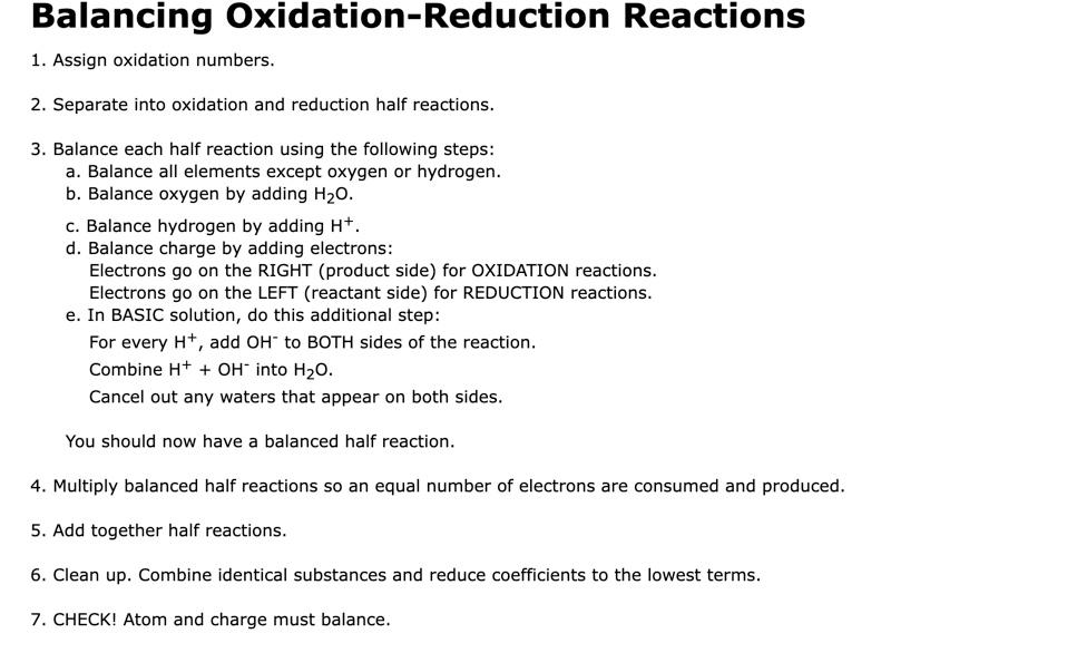Solved Balancing Oxidation-Reduction Reactions 1. Assign | Chegg.com