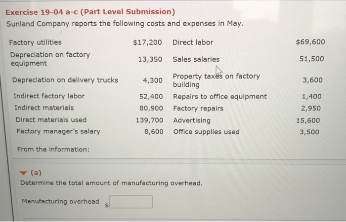 Solved Exercise 19-04 a-c (Part Level Submission) Sunland | Chegg.com