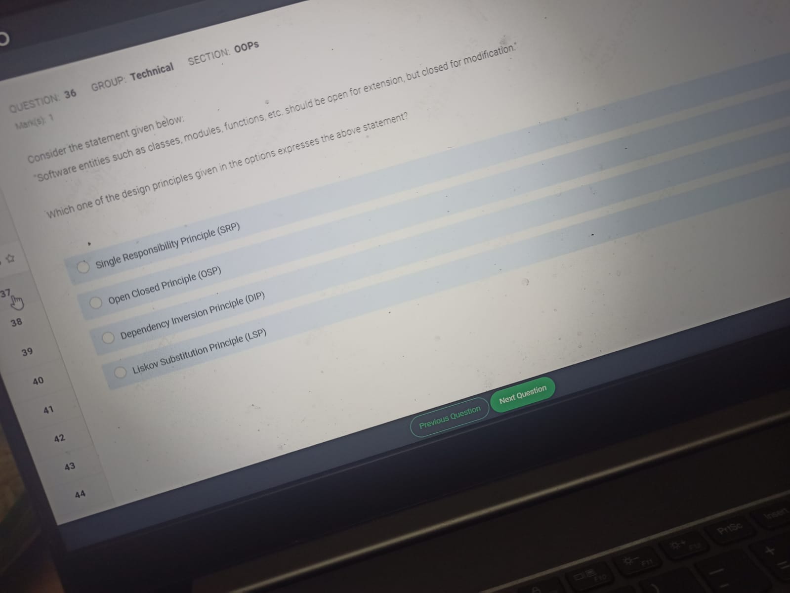 Solved UESTION: 36 GROUP: Technical SECTION: OOPS consider | Chegg.com
