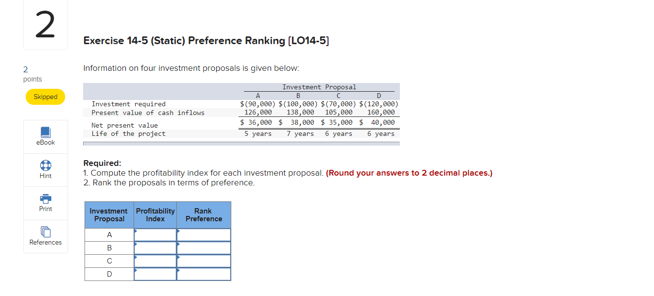 Solved 2 Exercise 14-5 (Static) Preference Ranking (LO14-5) | Chegg.com