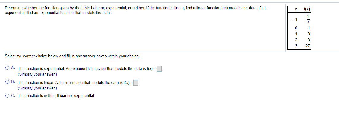 Solved Determine whether the function given by the table is | Chegg.com