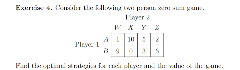 Solved Exercise 4. Consider the following two person zero | Chegg.com