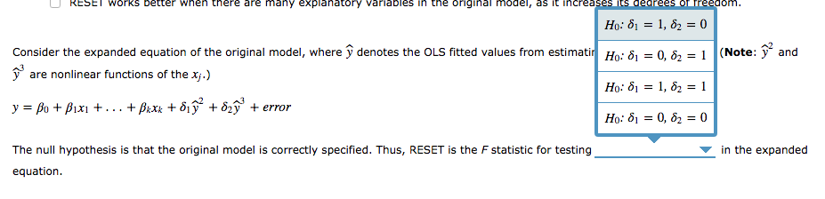 1. Functional form misspecification and RESET | Chegg.com