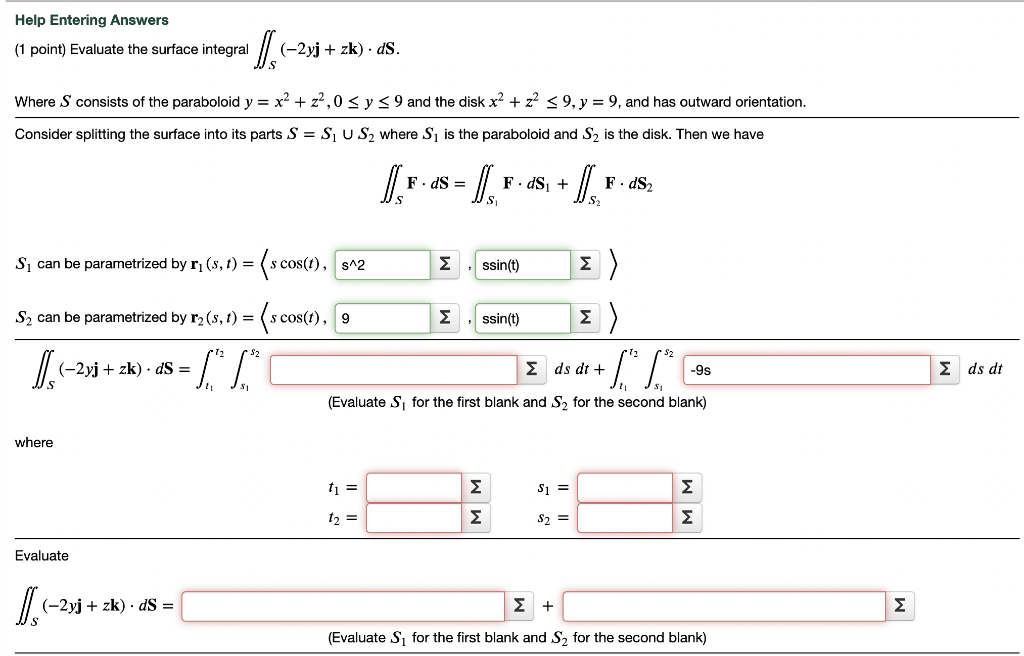 Solved (1 point) Evaluate the surface integral | Chegg.com