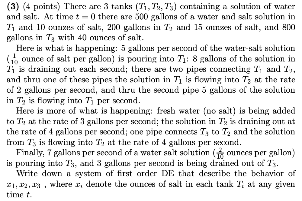 Solved (3) (4 points) There are 3 tanks (T1, T2, T3) | Chegg.com