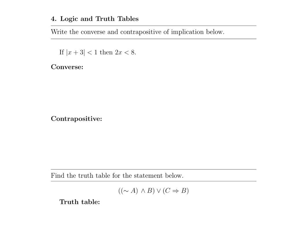 Solved 4. Logic and Truth Tables Write the converse and | Chegg.com
