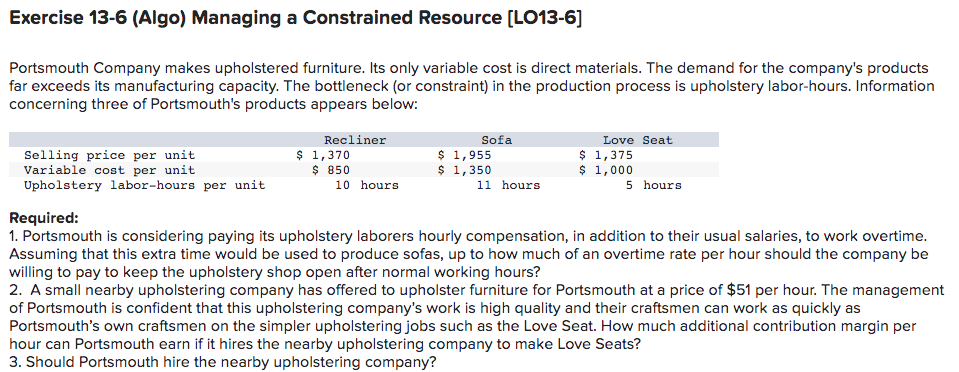 Solved Exercise 13-6 (Algo) Managing a Constrained Resource | Chegg.com