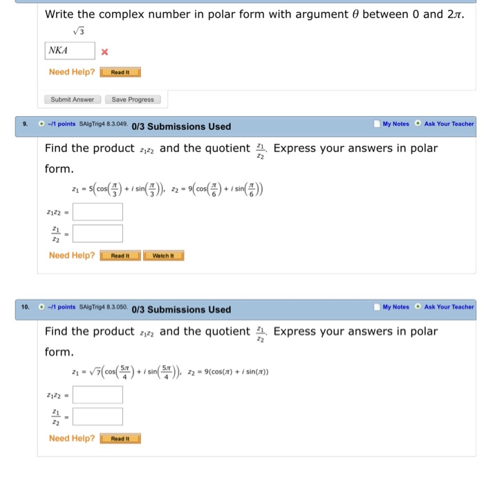 Solved write the complex number in polar form with argument | Chegg.com