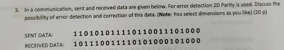 Solved In a communication, sent and received data are given | Chegg.com