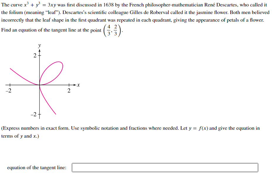 Solved The curve 𝑥3+𝑦3=3𝑥𝑦x3+y3=3xy was first discussed | Chegg.com