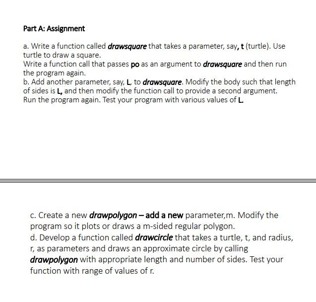 Part A: Assignment a. Write a function called | Chegg.com