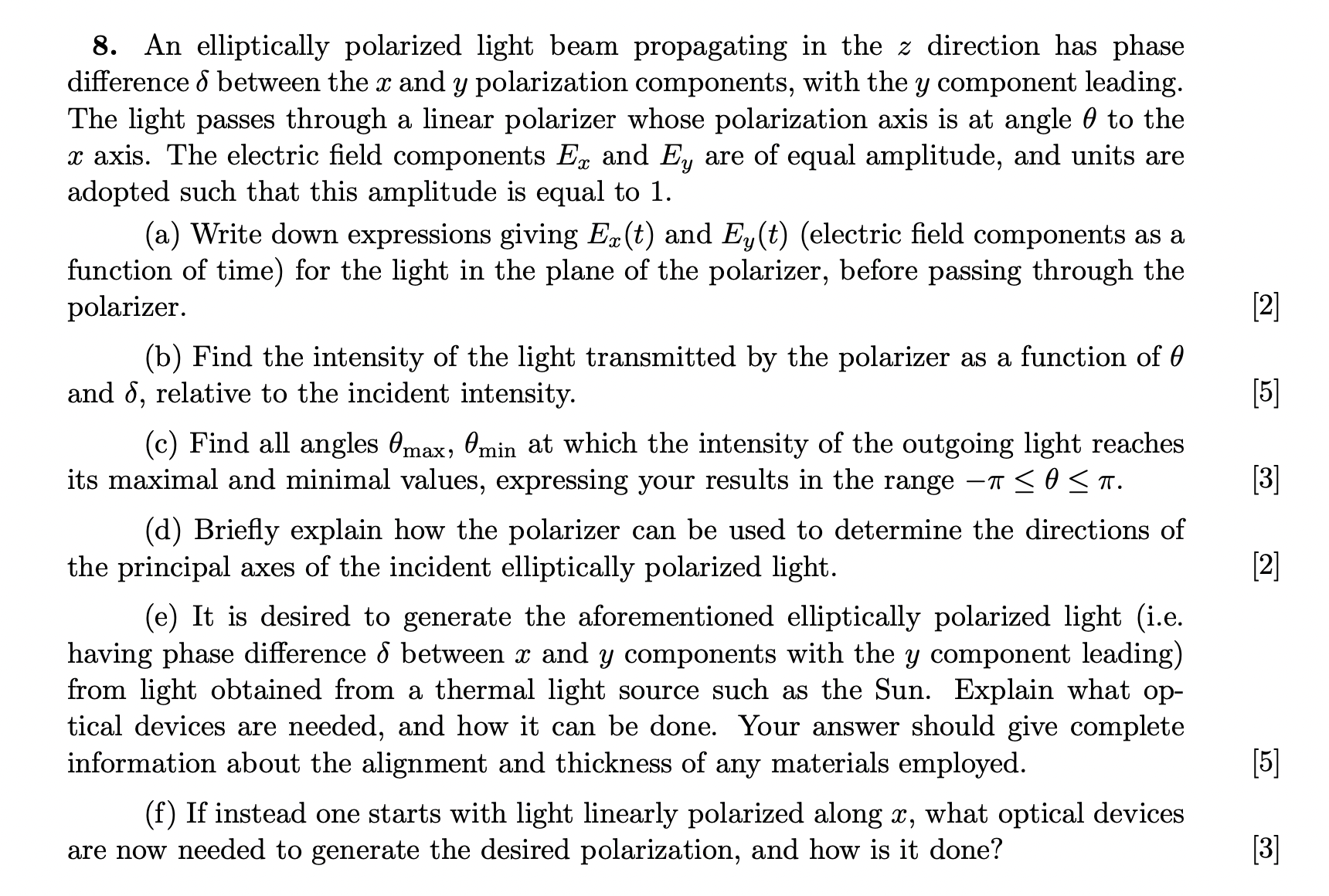 Solved An elliptically polarized light beam propagating in | Chegg.com