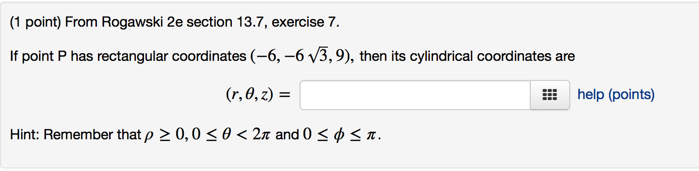 Solved (1 point) From Rogawski 2e section 13.7, exercise 7. | Chegg.com Solved (1 point) From Rogawski 2e section 13.7, exercise 7. | Chegg.com