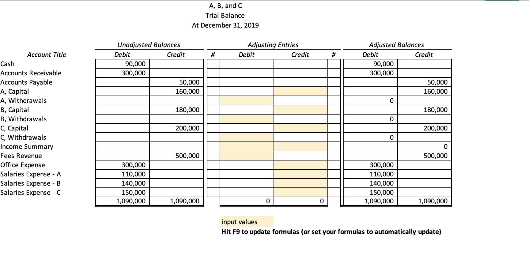 Hit F9 to update formulas (or set your formulas to | Chegg.com