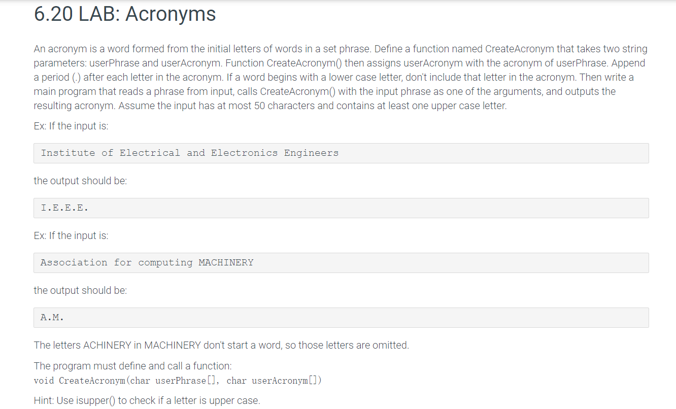 Solved An acronym is a word formed from the initial letters | Chegg.com