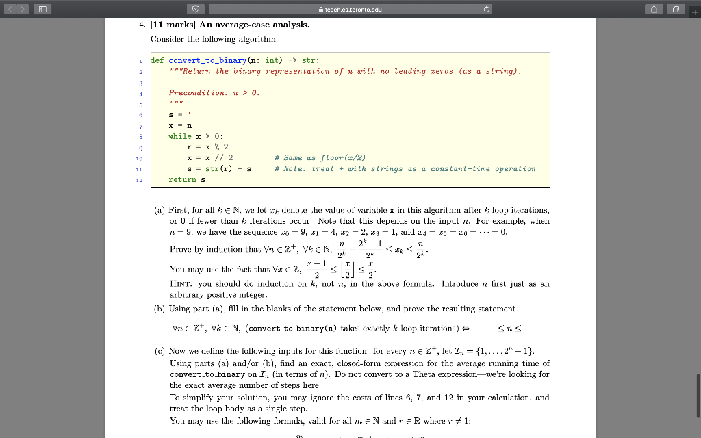 A teach.cs.toronto.edu 4. [11 marks] An average-case | Chegg.com