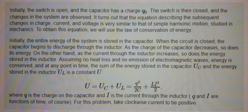 Solved Oscillations in an LC circuit. Constants Part C | Chegg.com