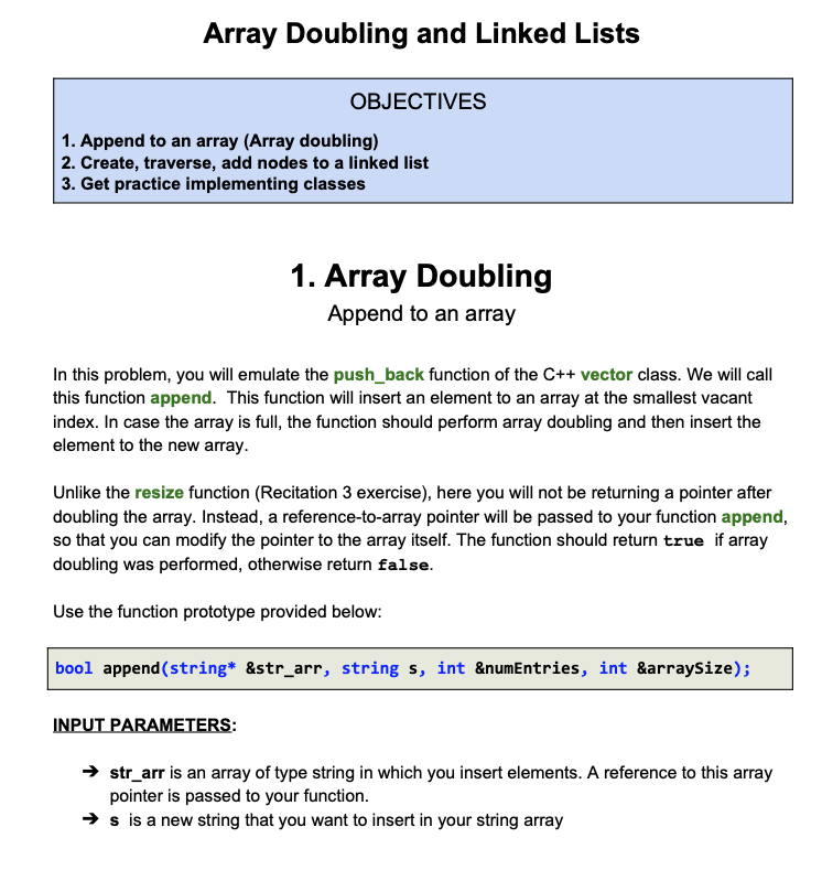 Array Doubling and Linked Lists OBJECTIVES 1. Append | Chegg.com