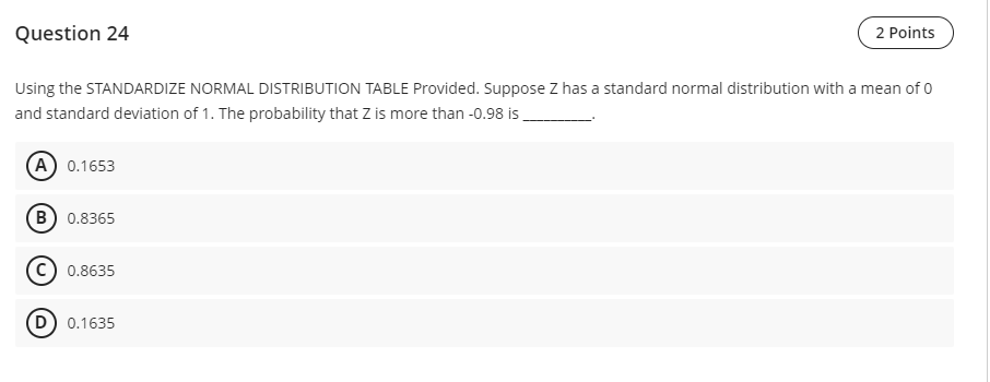 Solved Using the STANDARDIZE NORMAL DISTRIBUTION TABLE | Chegg.com