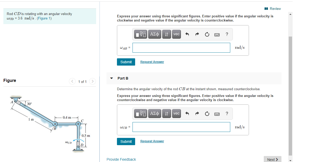 Solved Review Rod CD is rotating with an angular velocity | Chegg.com