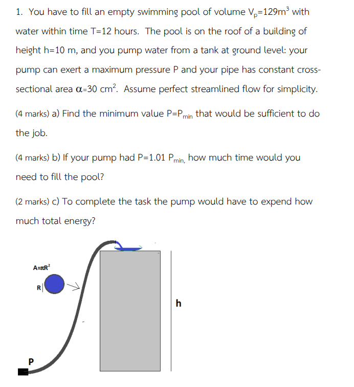 Solved 1. You have to fill an empty swimming pool of volume | Chegg.com