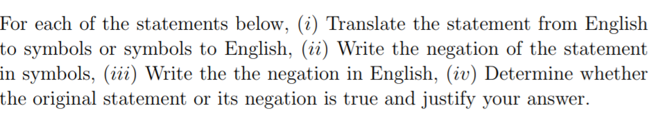 Solved For each of the statements below, (i) Translate the | Chegg.com