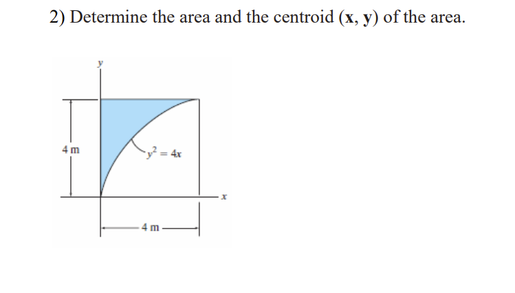 Solved 2) Determine the area and the centroid (x,y) of the | Chegg.com