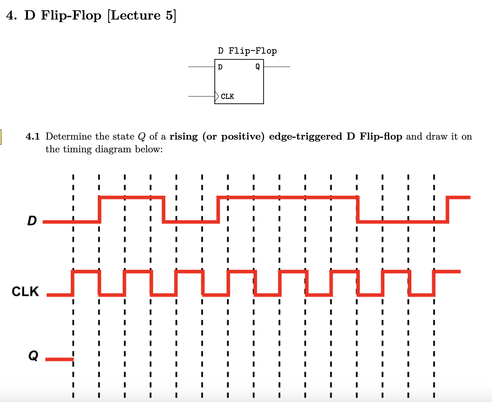 Solved D Flip-Flop [Lecture 5]4.1 ﻿Determine the state Q ﻿of | Chegg.com