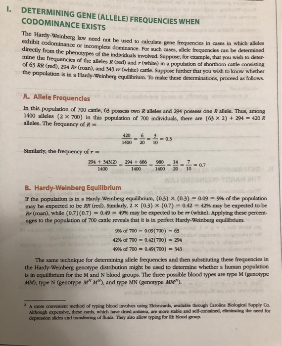 Solved I. DETERMINING GENE (ALLELE) FREQUENCIES WHEN | Chegg.com