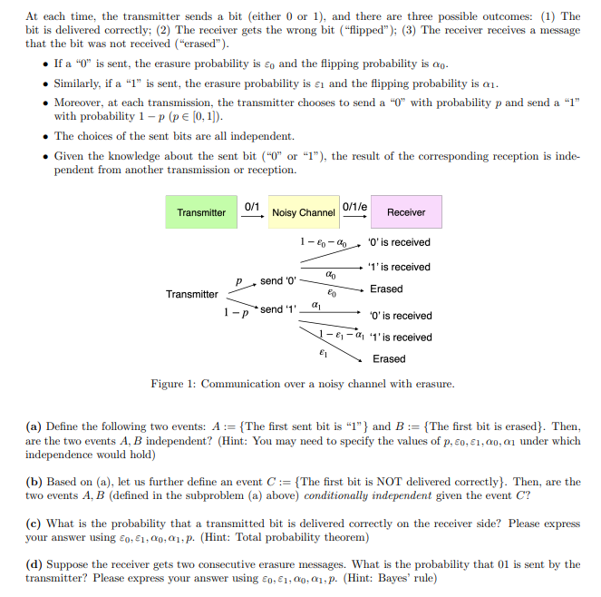 Problem Communication Over a Noisy Channel With | Chegg.com