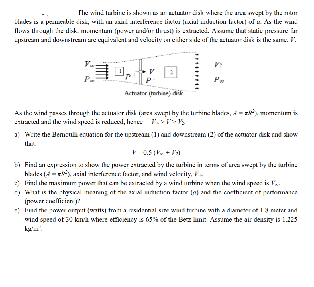 Solved The wind turbine is shown as an actuator disk where | Chegg.com