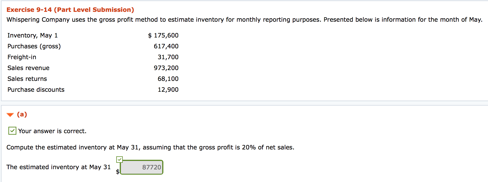 Solved Exercise 9-14 (Part Level Submission) Whispering | Chegg.com