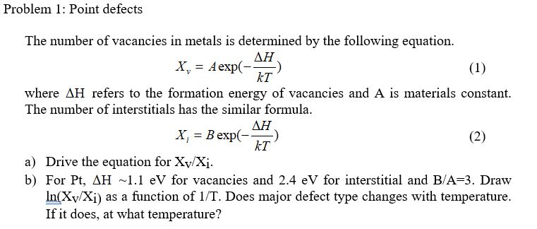 Solved Problem 1: Point defects The number of vacancies in | Chegg.com