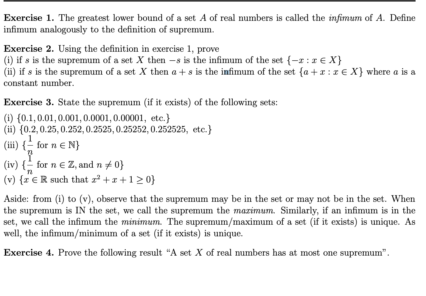 Solved Exercise 1. The greatest lower bound of a set A of | Chegg.com