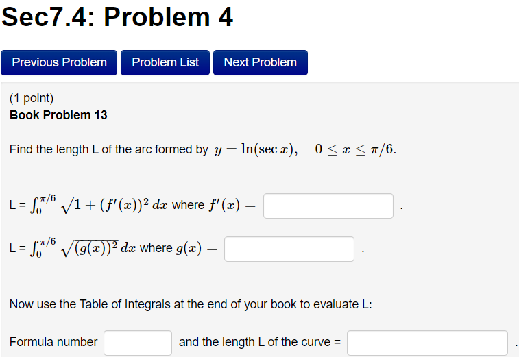 Solved (1 point) Book Problem 13 Find the length L of the | Chegg.com