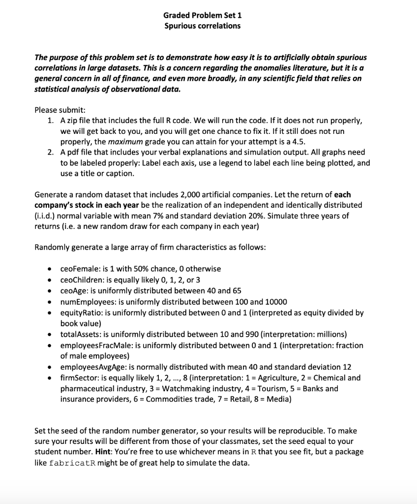 Solved Graded Problem Set 1 Spurious correlations The | Chegg.com